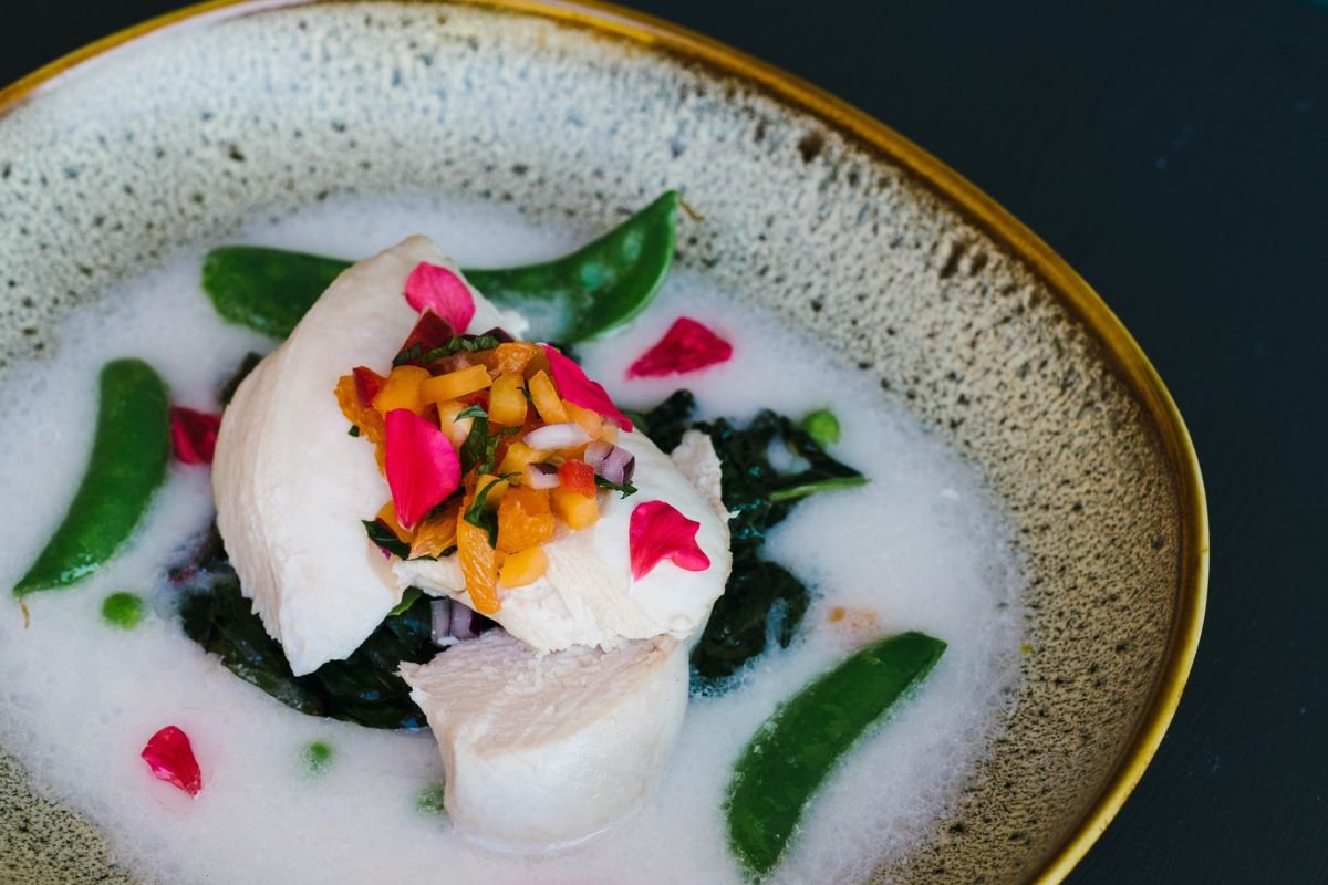 Gwinganna's Coconut Poached Chicken With Tropical Salsa